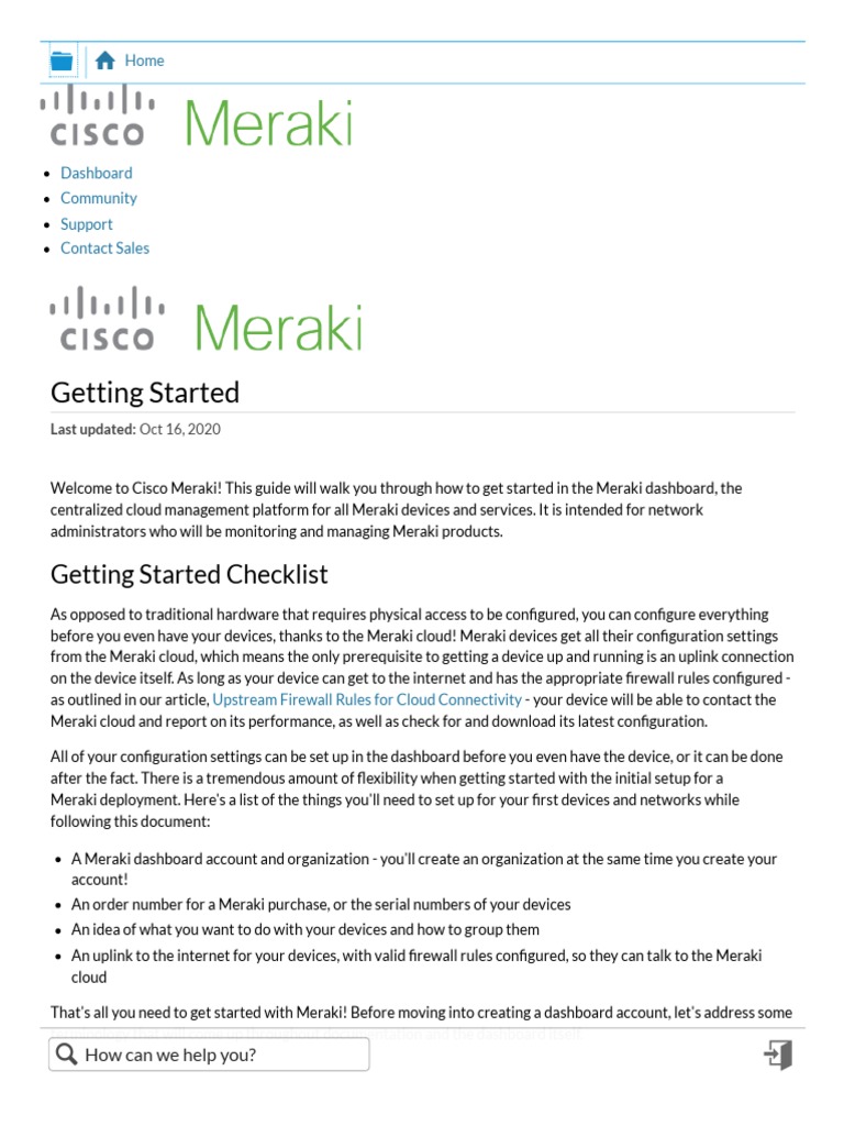 Getting Started - Cisco Meraki | PDF | Computer Network | Cloud Computing