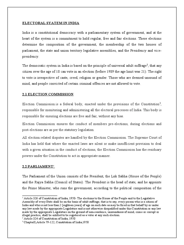 Electoral System in India and US | PDF | Government Of India | Voter ...