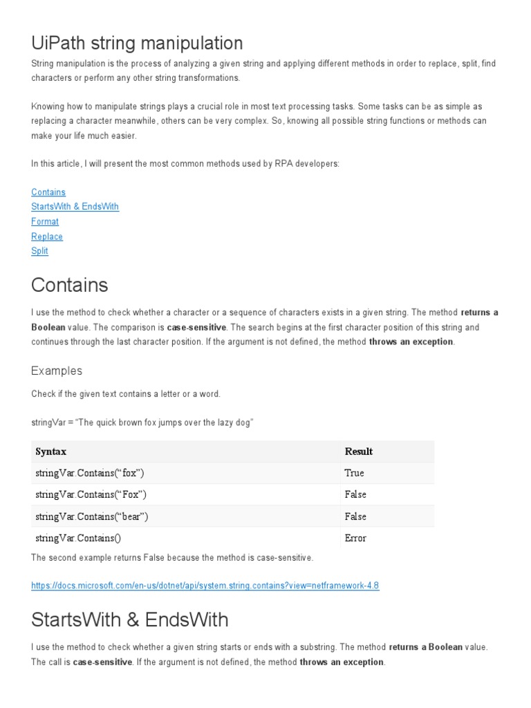 UiPath String Manipulation | PDF | String (Computer Science) | Boolean ...