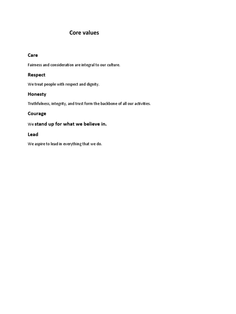 Core Values: Fairness and Consideration Are Integral To Our Culture | PDF