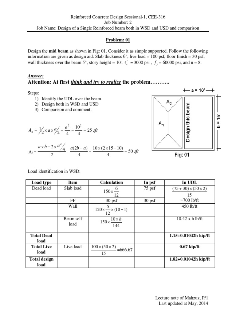 WSD vs USD: Single Reinforced Beam Design | PDF | Beam (Structure ...