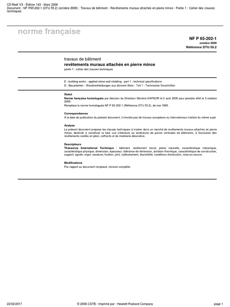 DTU 55.2 Revetements Muraux en Pierre | PDF | Acier inoxydable | Mur