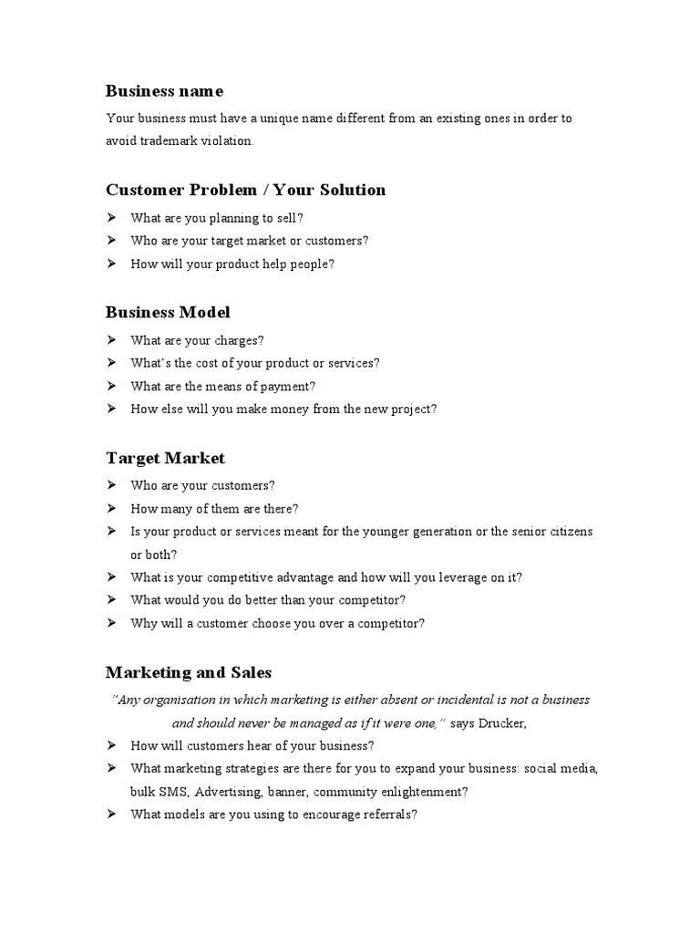 Two Page Business Plan Template Free | PDF