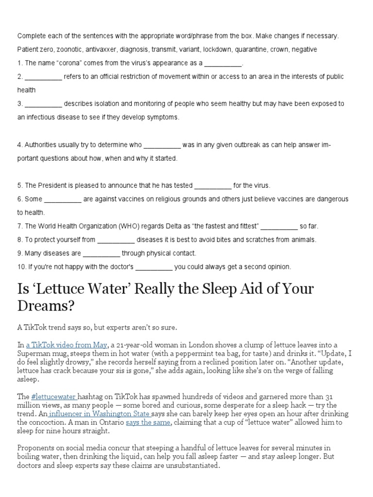 Complete Each of The Sentences With The Appropriate Word | PDF | Sleep ...