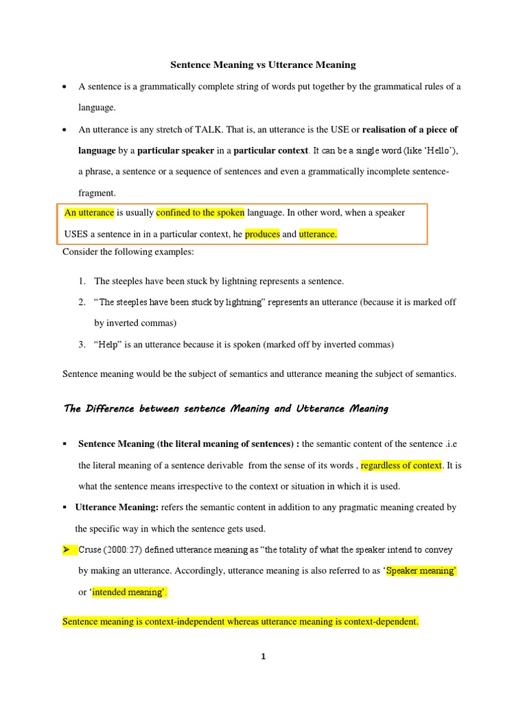 Sentence Meaning Vs Utterance Meaning | PDF | Sentence (Linguistics) | Word