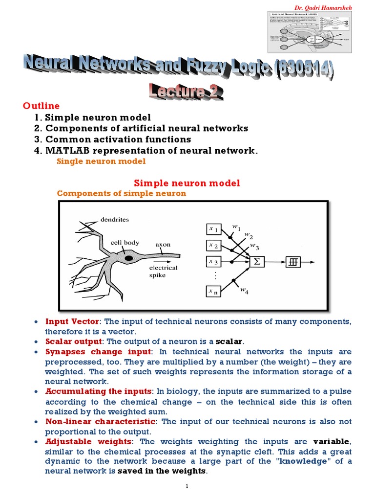 Lecture 2 - Components of ANN and MATLAB Representation | PDF | Artificial Neural Network ...