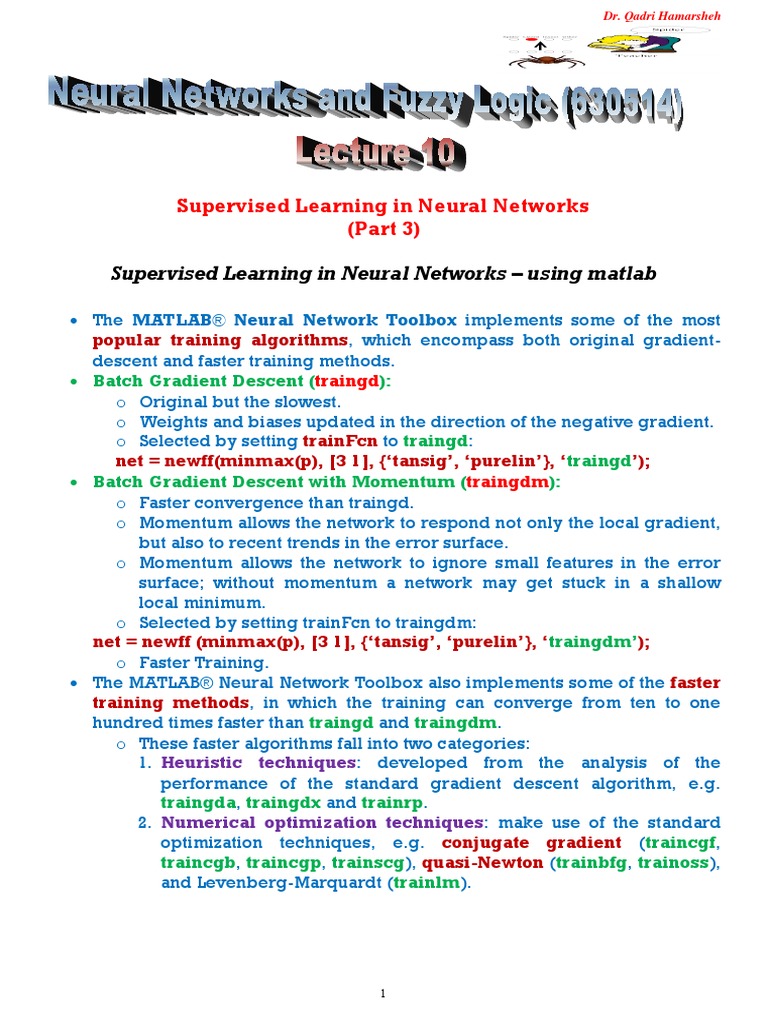 Lecture 10 - Supervised Learning in Neural Networks - (Part 3) | PDF ...