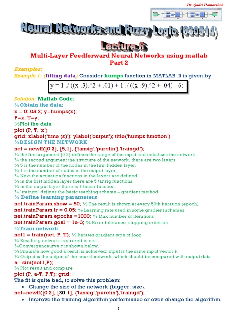 Lecture 6 Multi Layer Feedforward Neural Networks Using Matlab Part 2 1557