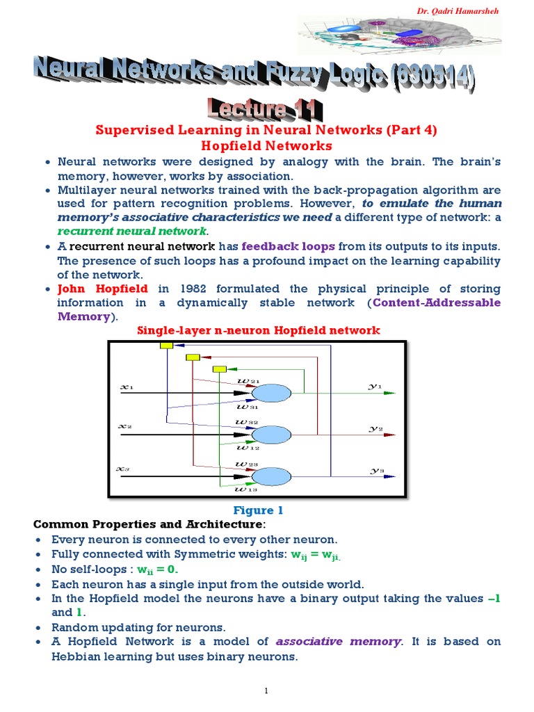 Lecture 11 - Supervised Learning - Hopfield Networks - (Part 4) | PDF | Artificial Neural ...