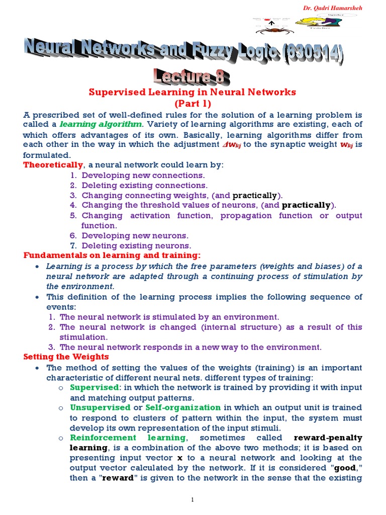 Lecture 8 - Supervised Learning in Neural Networks - (Part 1) | PDF ...