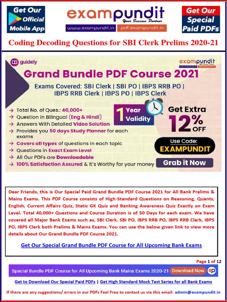 Coding Decoding Questions From Sbi Clerk Previous Papers Pdf Software Computer File Formats