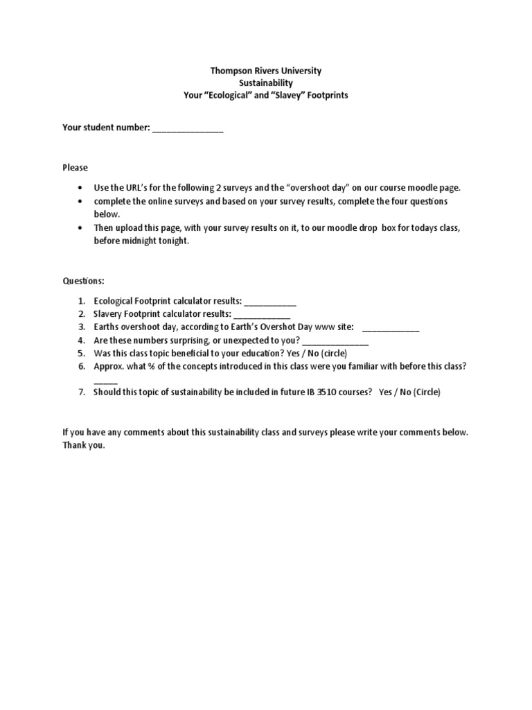 Sustainability Survey Questions Worsheet | PDF