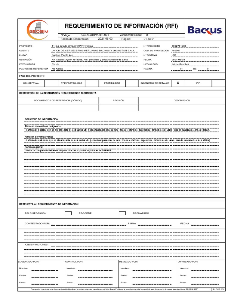 Requerimiento de Información Gb-Ai-Arpv-Rfi-001 20210603 | PDF | Informática