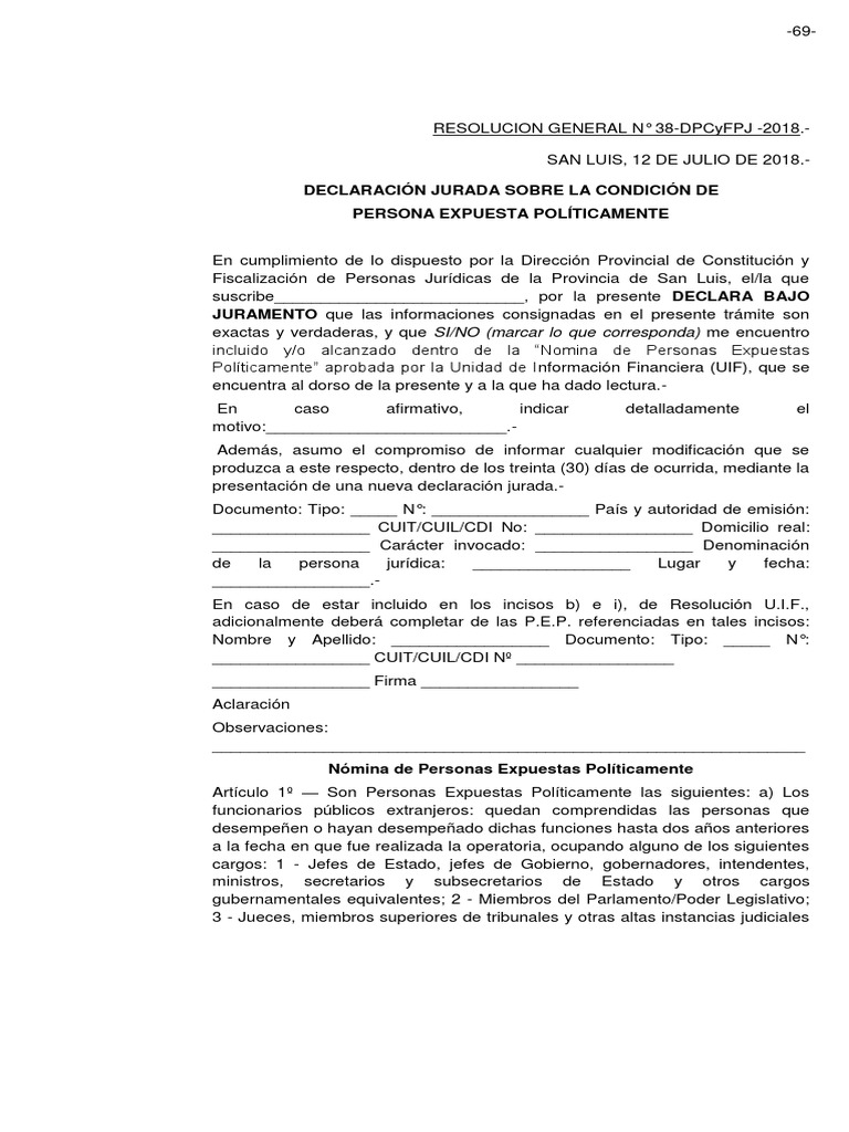 Declaracion Jurada Sobre La Condicion de Person Expuesta Politicamente | PDF | Servicio Civil ...
