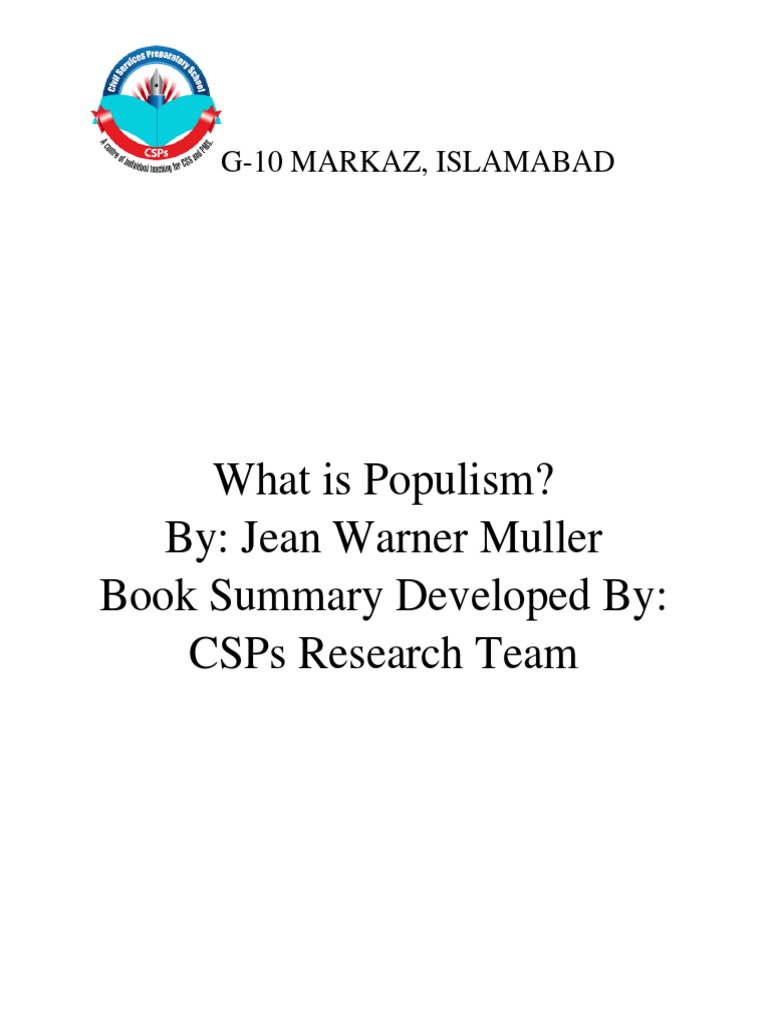 What Is Populism? By: Jean Warner Muller Book Summary Developed By ...