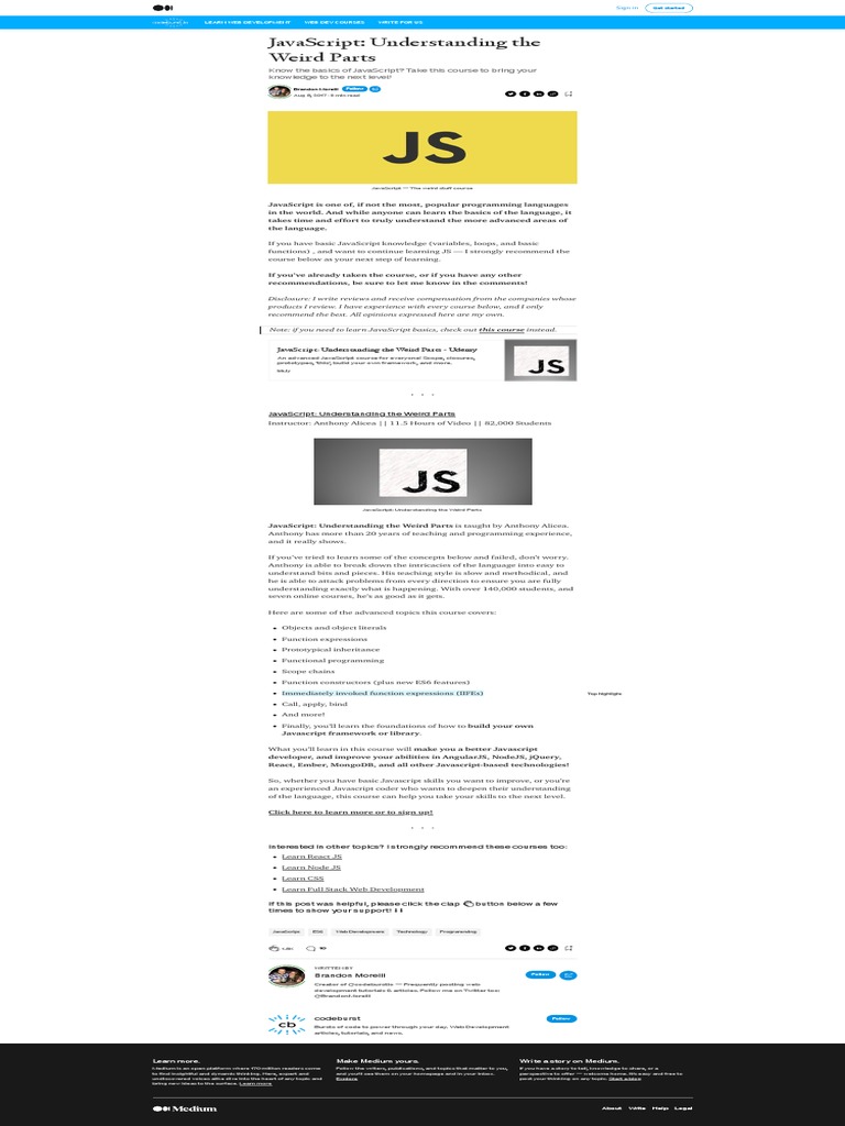 JavaScript - Understanding The Weird Parts - by Brandon Morelli - Codeburst | PDF | Java Script ...