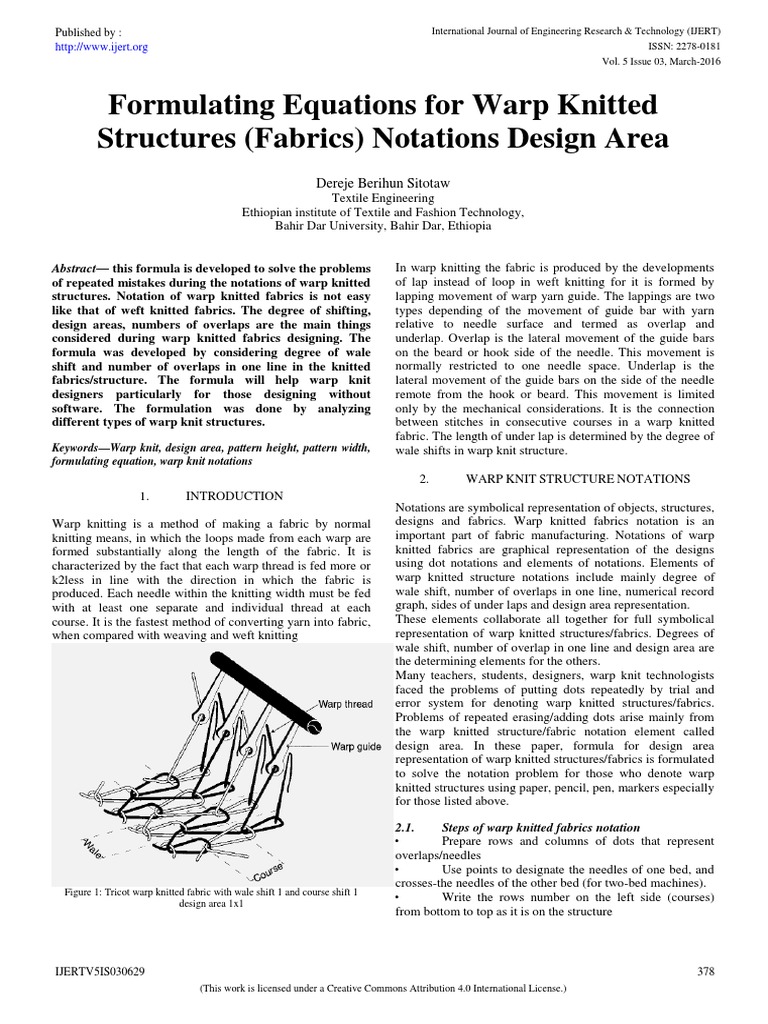 Formulating Equations For Warp Knitted Structures Fabrics Notations ...