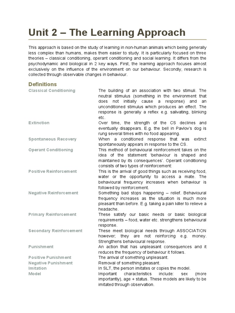 As Psychology Learning Approach Pdf Classical Conditioning