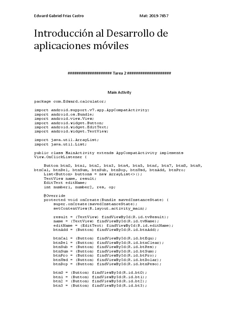 Introducción Al Desarrollo de Aplicaciones Móviles Tarea 2 | PDF ...
