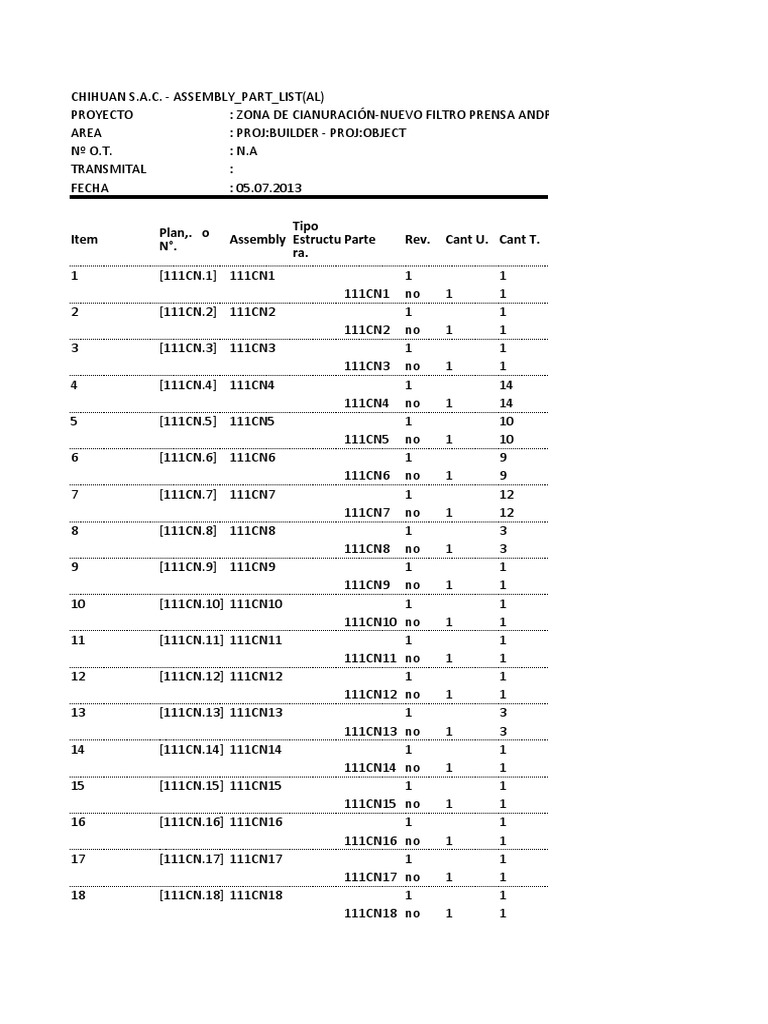 Assembly Part List for Andritz Filter | PDF