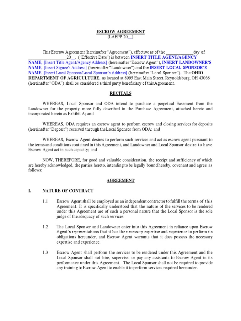 Escrow Agreement Template | PDF | Business Law | Justice