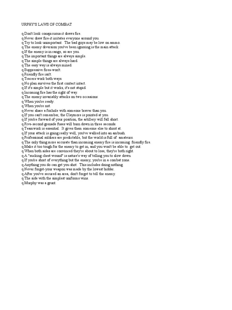 Murphy's Laws of Combat | PDF