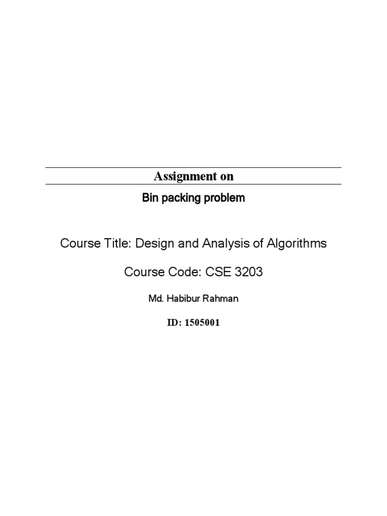 Bin packing problem assignment | PDF | Algorithms And Data Structures | Mathematical Analysis
