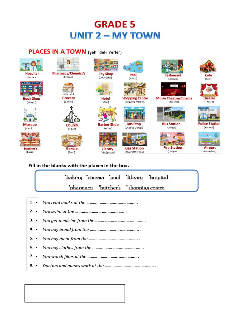 Grade 5 - Unit 2 My Town (Summary and Exercises) | PDF