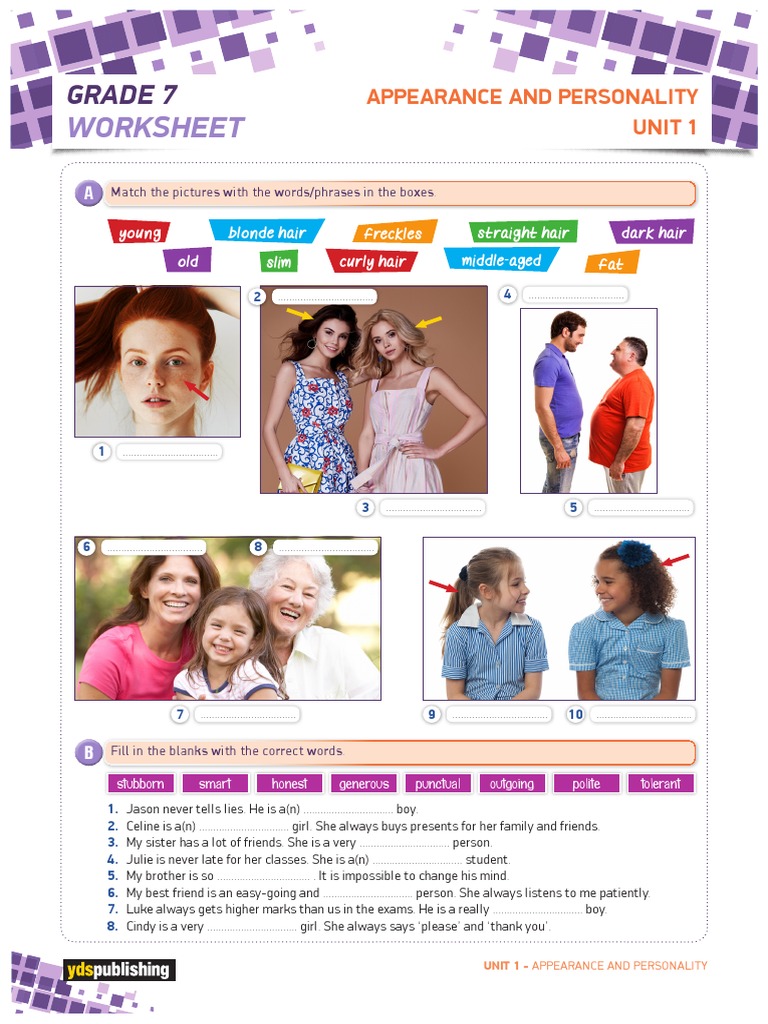 Grade 7 Appearance and Personality Worksheet | PDF