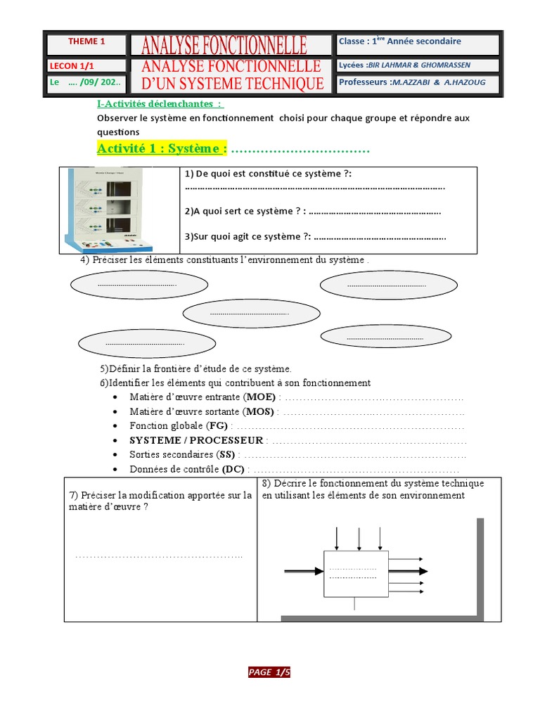 Analyse fonctionnelle système technique 1ère année | PDF | Informatique