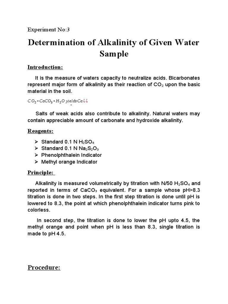Determination of Alkalinity of Given Water Sample: Experiment No:3 | PDF