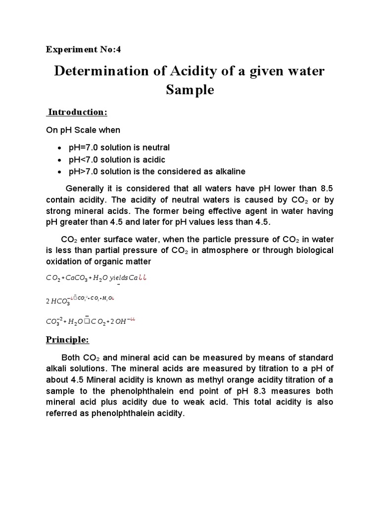 Determination of Acidity of A Given Water Sample: Experiment No:4 | PDF