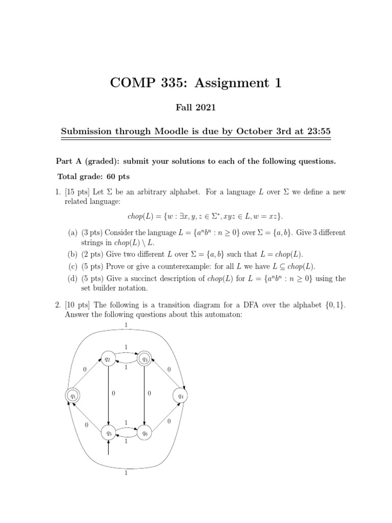 COMP 335: Assignment 1: Fall 2021 Submission Through Moodle Is Due by October 3rd at 23:55 | PDF ...