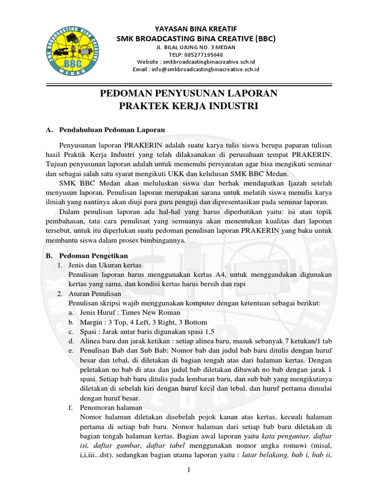 Pedoman Laporan PRAKERIN SMK BBC Medan | PDF | Seni