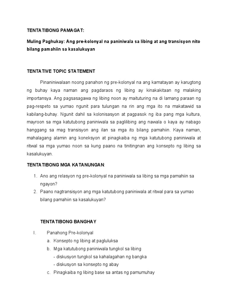 Kasaysayan Tentative Topic | PDF