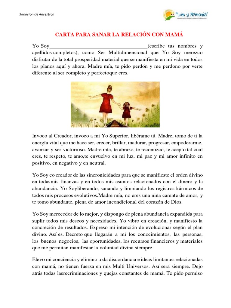 Carta Para Sanar La Relación Con Mamá Pdf Amor