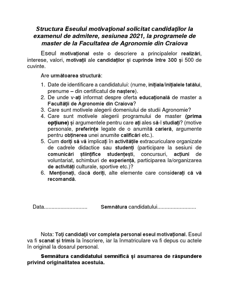 Model Eseu Motivational 2021 Master | PDF