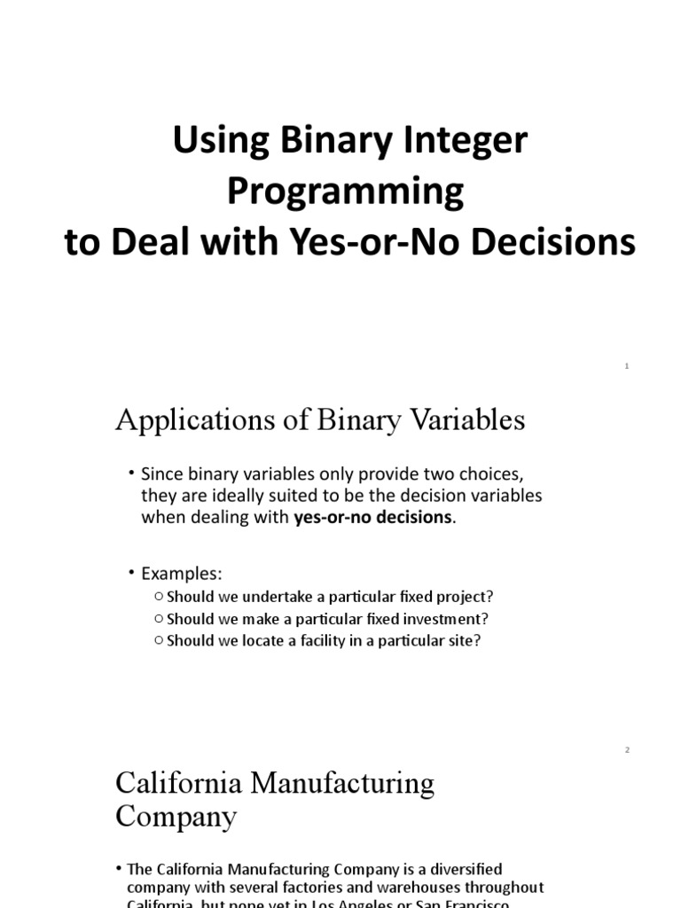Binary Integer Programming | PDF | Net Present Value | Economies