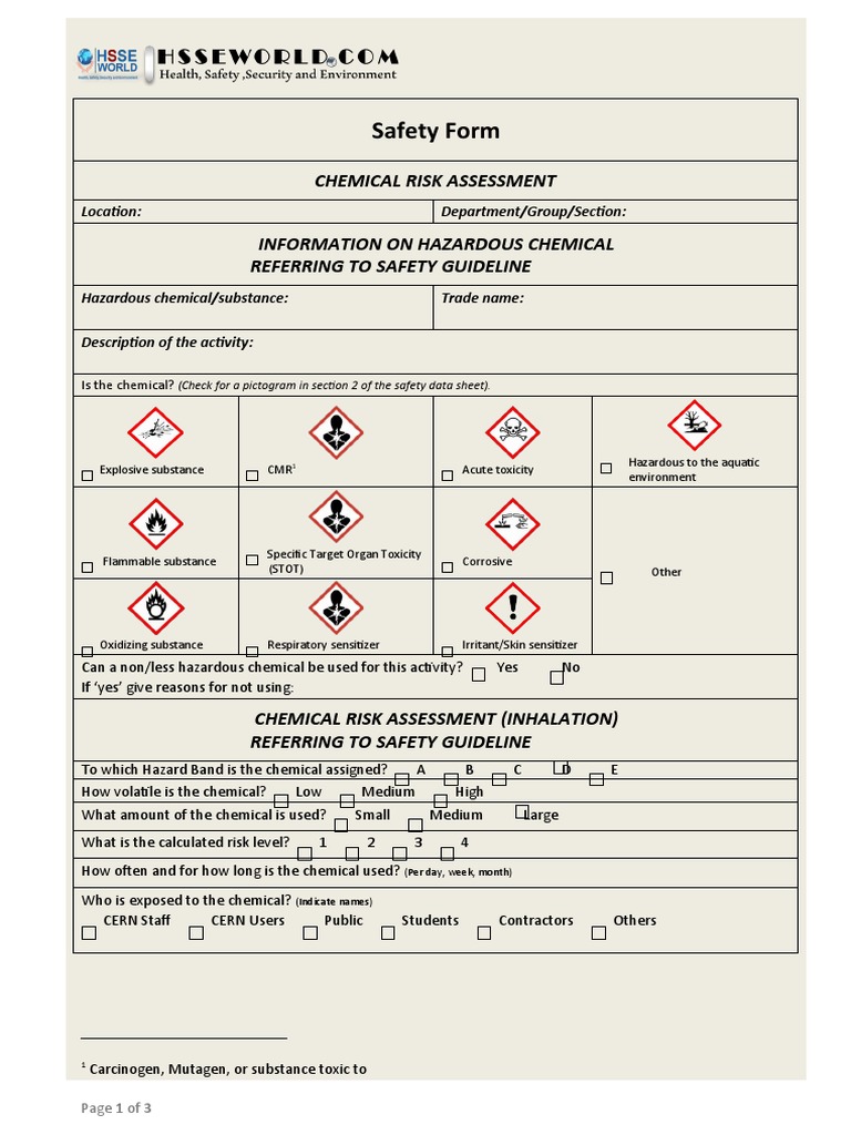 Chemical Risk Assessment Form | PDF | Toxicity | Dangerous Goods