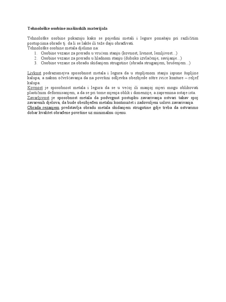 6 Tehnoloske Osobine Mat | PDF