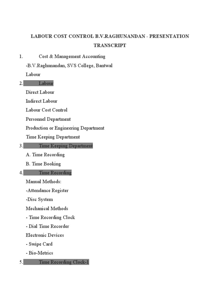 Labour Cost Control B | PDF | Piece Work | Labour Economics