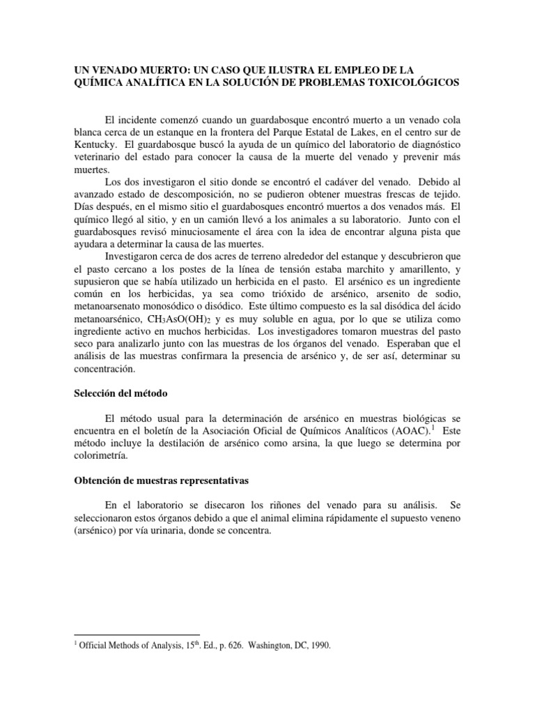Venado muerto: análisis de arsénico toxicidad | PDF | Arsénico ...