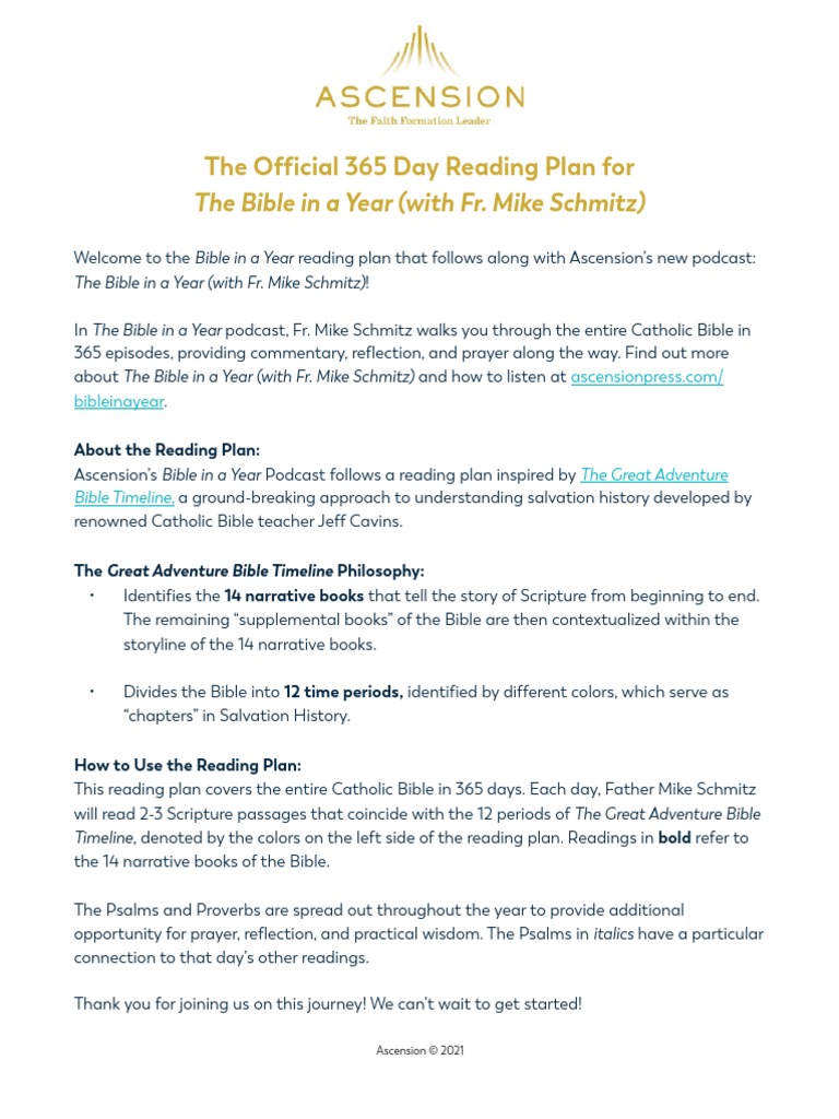 The Official 365 Day Reading Plan For The Bible in A Year - 1 | PDF ...