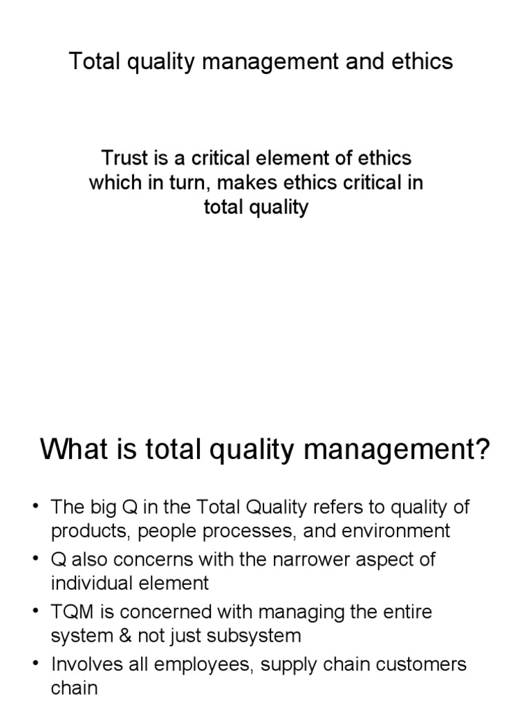 Total Quality Management and Ethics | PDF | Quality Management ...