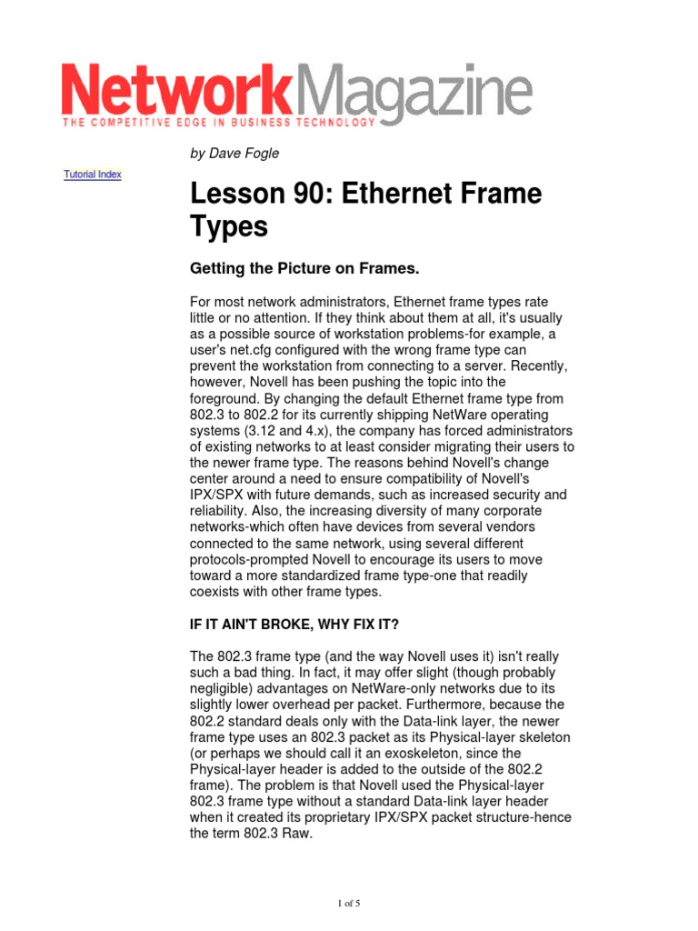 Lesson 90: Ethernet Frame Types: Getting The Picture On Frames | PDF ...
