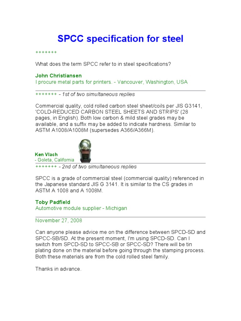 SPCC Specification For Steel | PDF | Steel | Chemical Elements