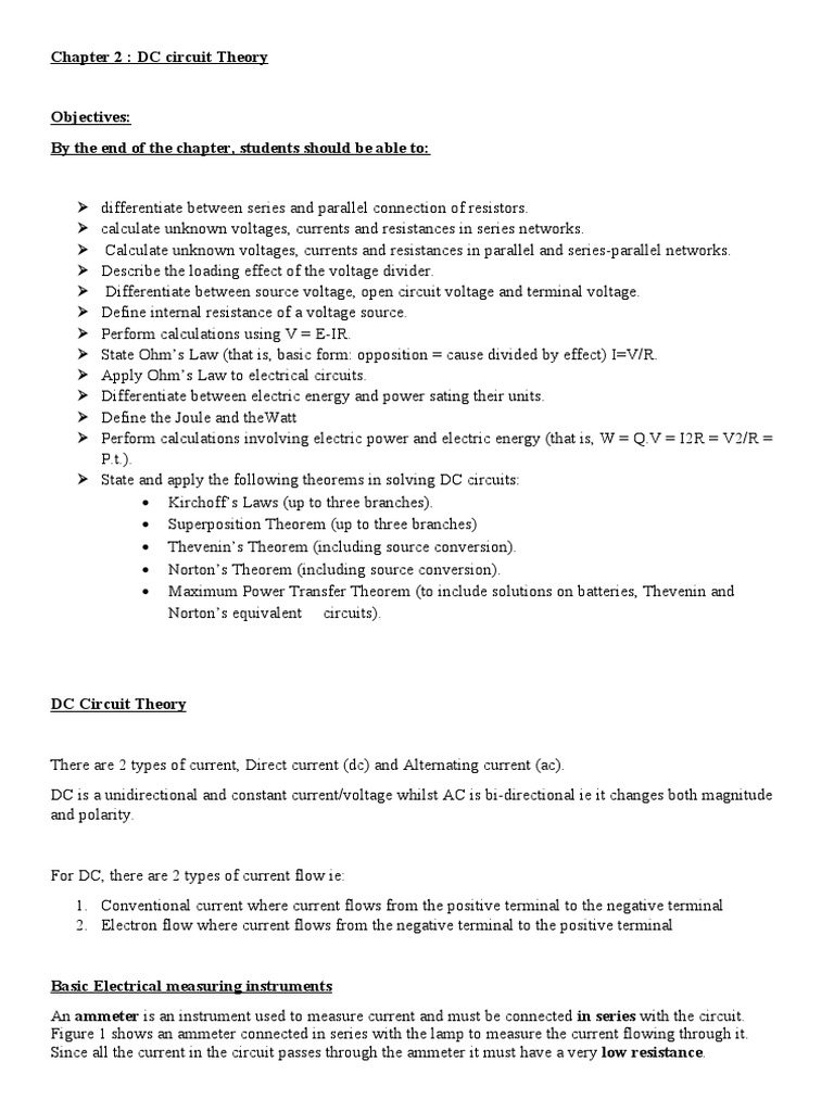 Chapter 2: DC Circuit Theory | PDF | Electrical Network | Voltage