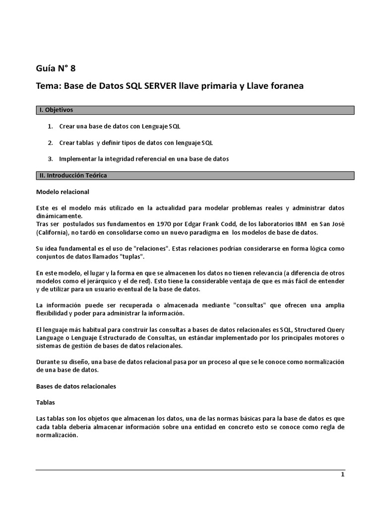 Guia 9 Trabajo Con Base de Datos Relacional en SQL Server | PDF | Base de datos relacional ...