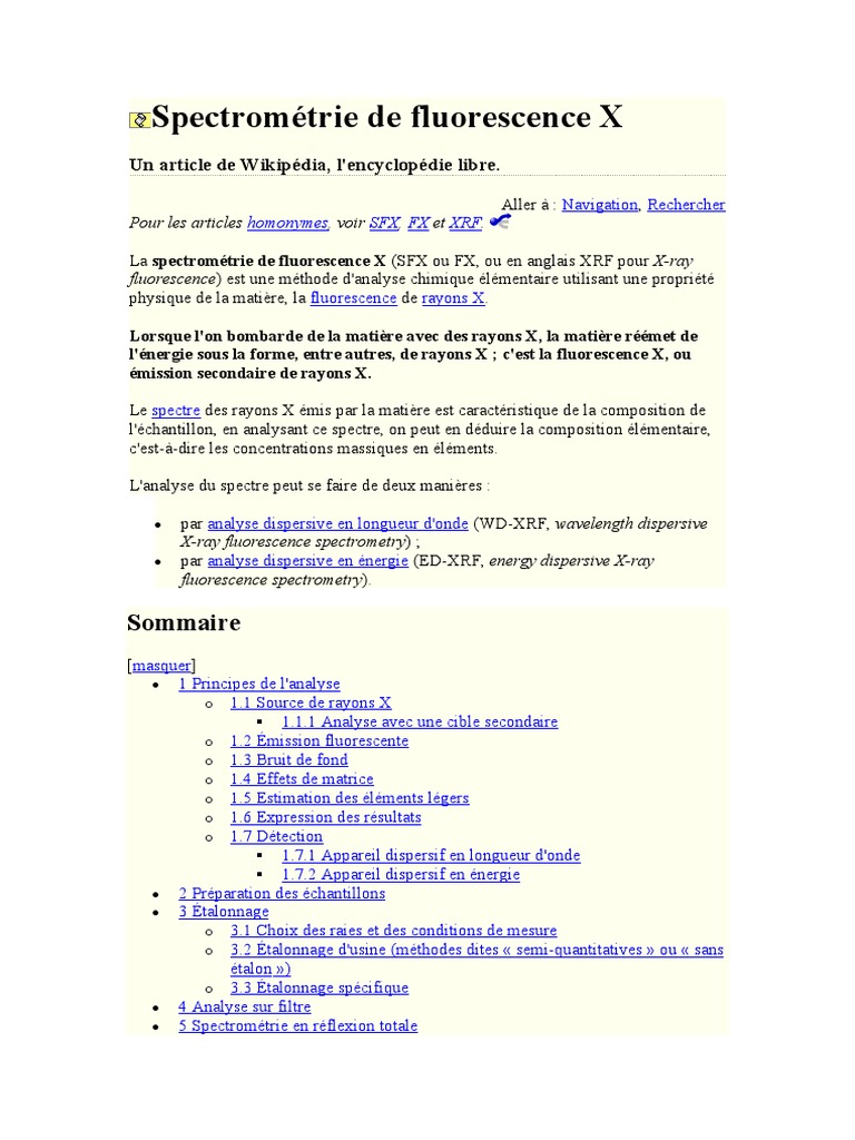 Spectrométrie de Fluorescence X | PDF | Physique atomique | Chimie
