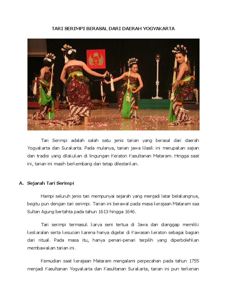 Tari Serimpi Berasal Dari Daerah Yogyakarta | PDF